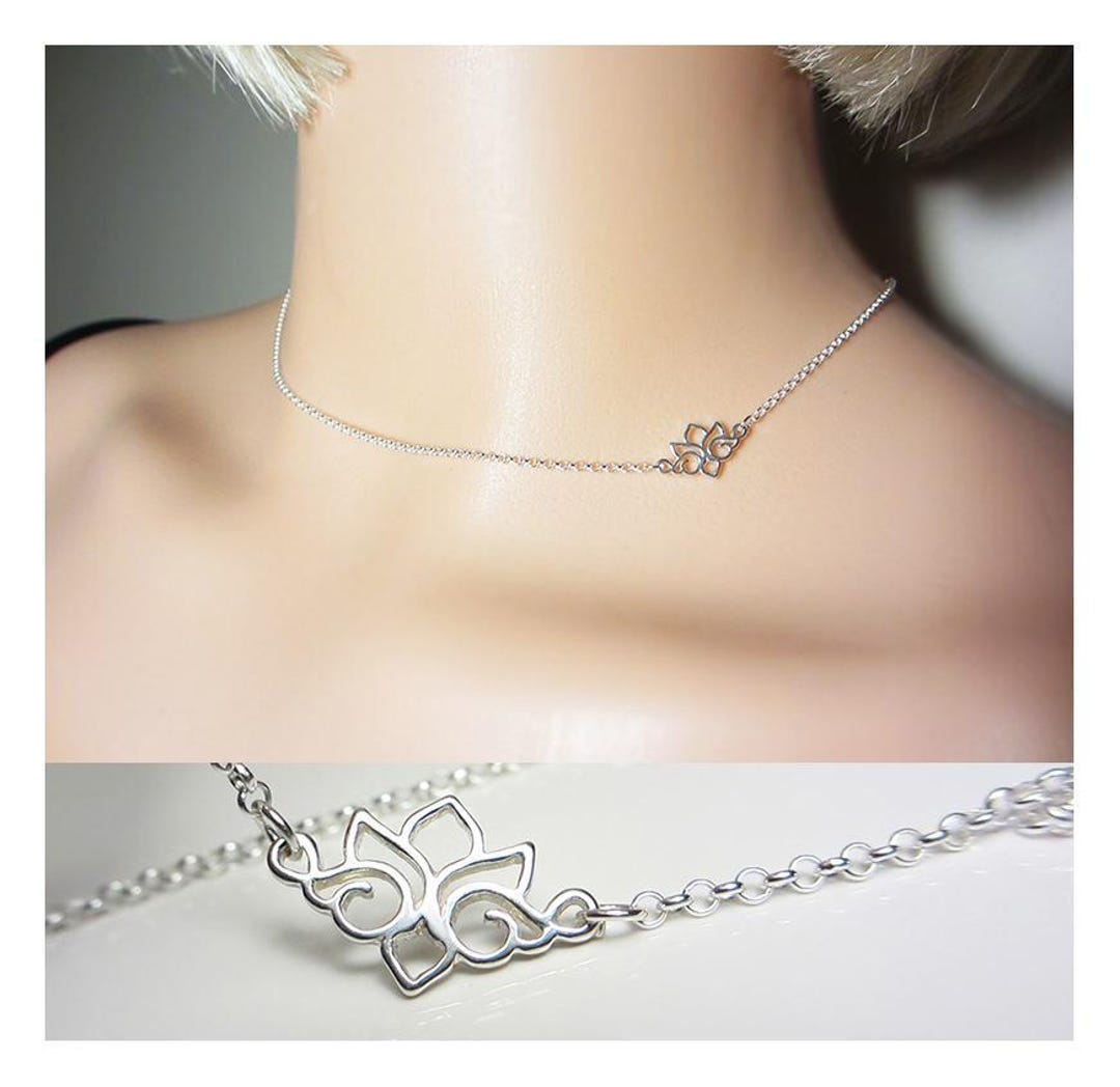 925 Sterling Silver Lotus Necklace Side Lotus Necklace Layering ...