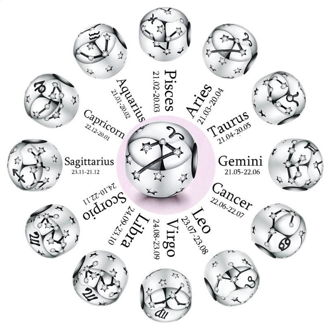 925 Sterling Silver Constellation Zodiac Charm Hollow Bead Fits ...