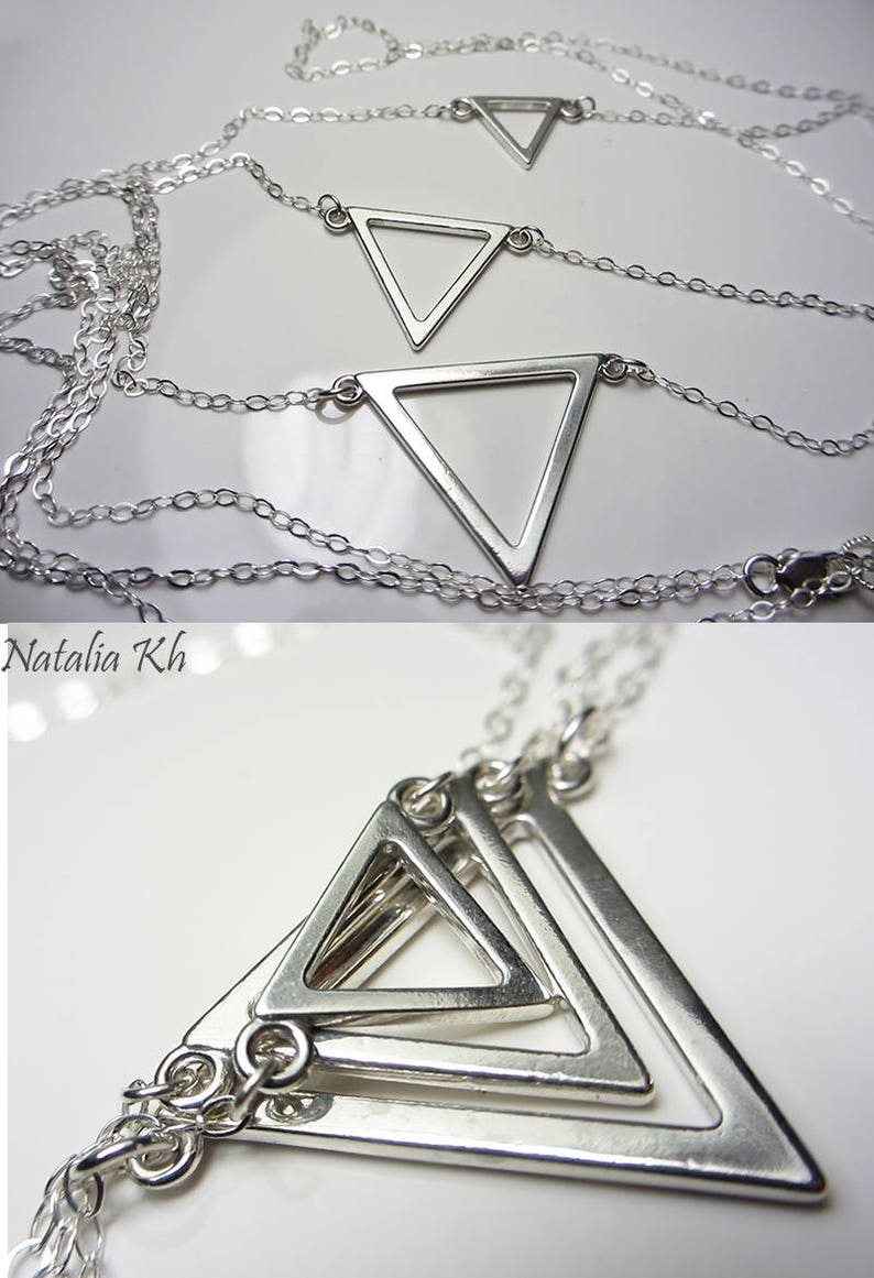 925 Sterling Silver Triangle Necklace Layering Necklace - Etsy