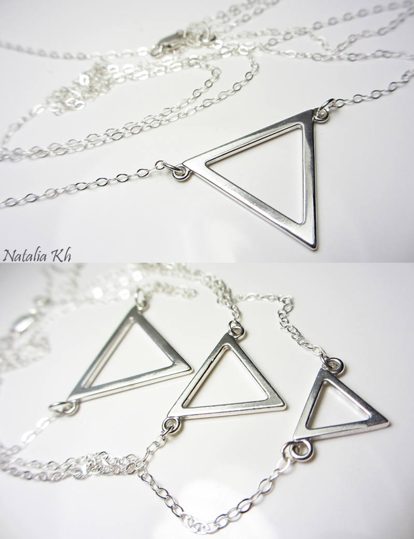 925 Sterling Silver Triangle Necklace Layering Necklace - Etsy