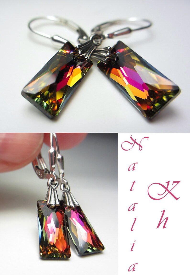 Swarovski Column Earrings Rainbow Earrings Rectangle Earrings Molten ...