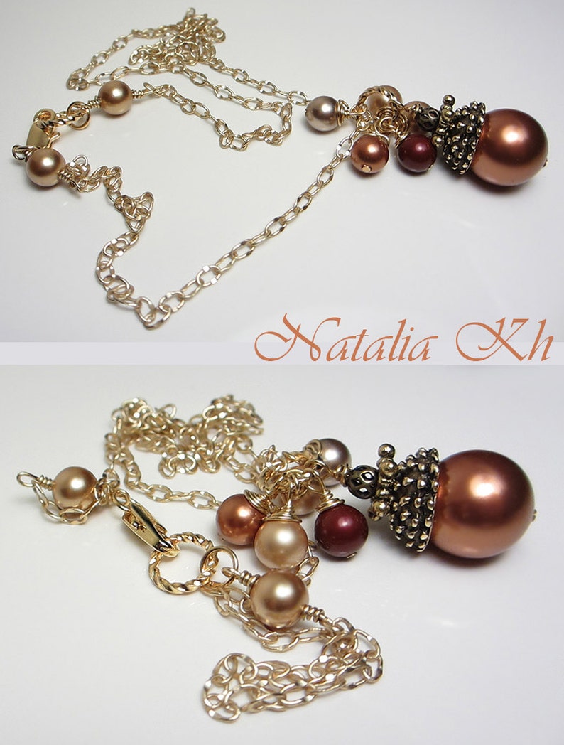 Swarovski Crystal Pearl Necklace Brown Acorn Pendant Necklace Antique ...