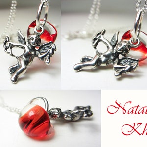 925 Sterling Silver Cupid Necklace Cupidon Pendant Love Necklace Red ...