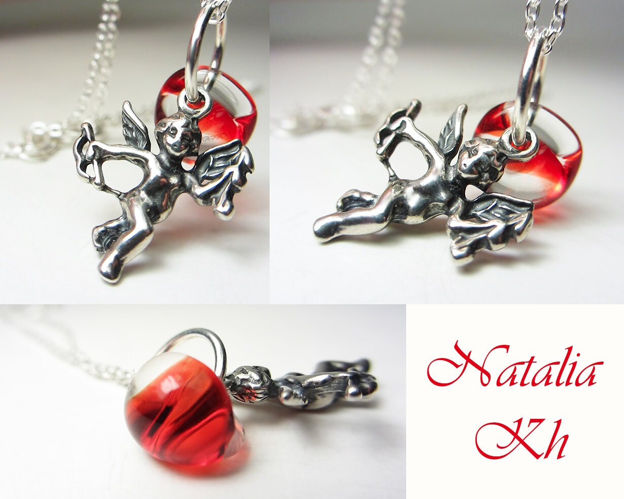 925 Sterling Silver Cupid Necklace Cupidon Pendant Love Necklace Red ...
