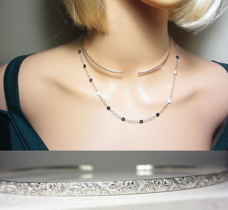 925 Sterling Silver Choker Necklace Layered Necklace Floral | Etsy
