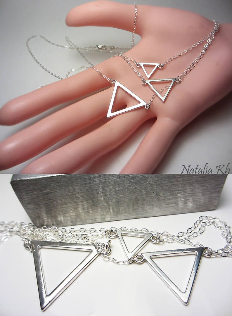 925 Sterling Silver Triangle Necklace Layering Necklace - Etsy