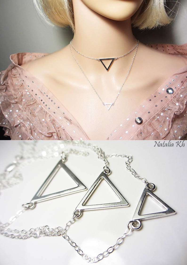 925 Sterling Silver Triangle Necklace Layering Necklace - Etsy
