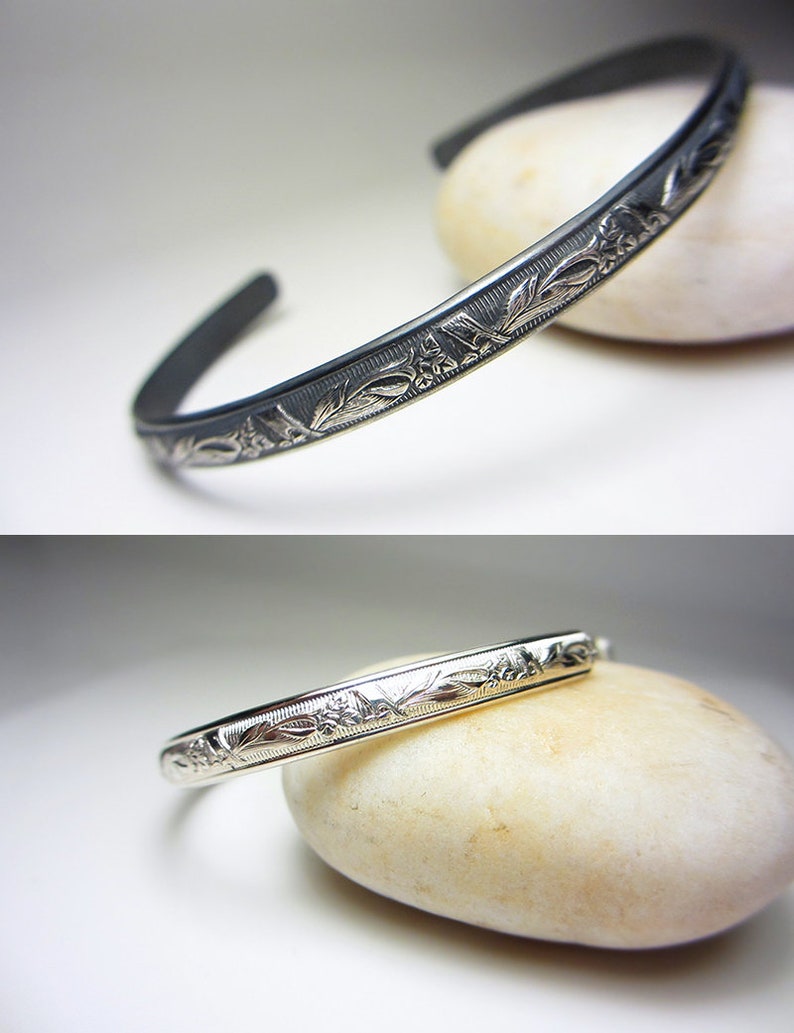 925 Sterling Silver Cuff Bracelet Stackable Bracelet Flower Etsy