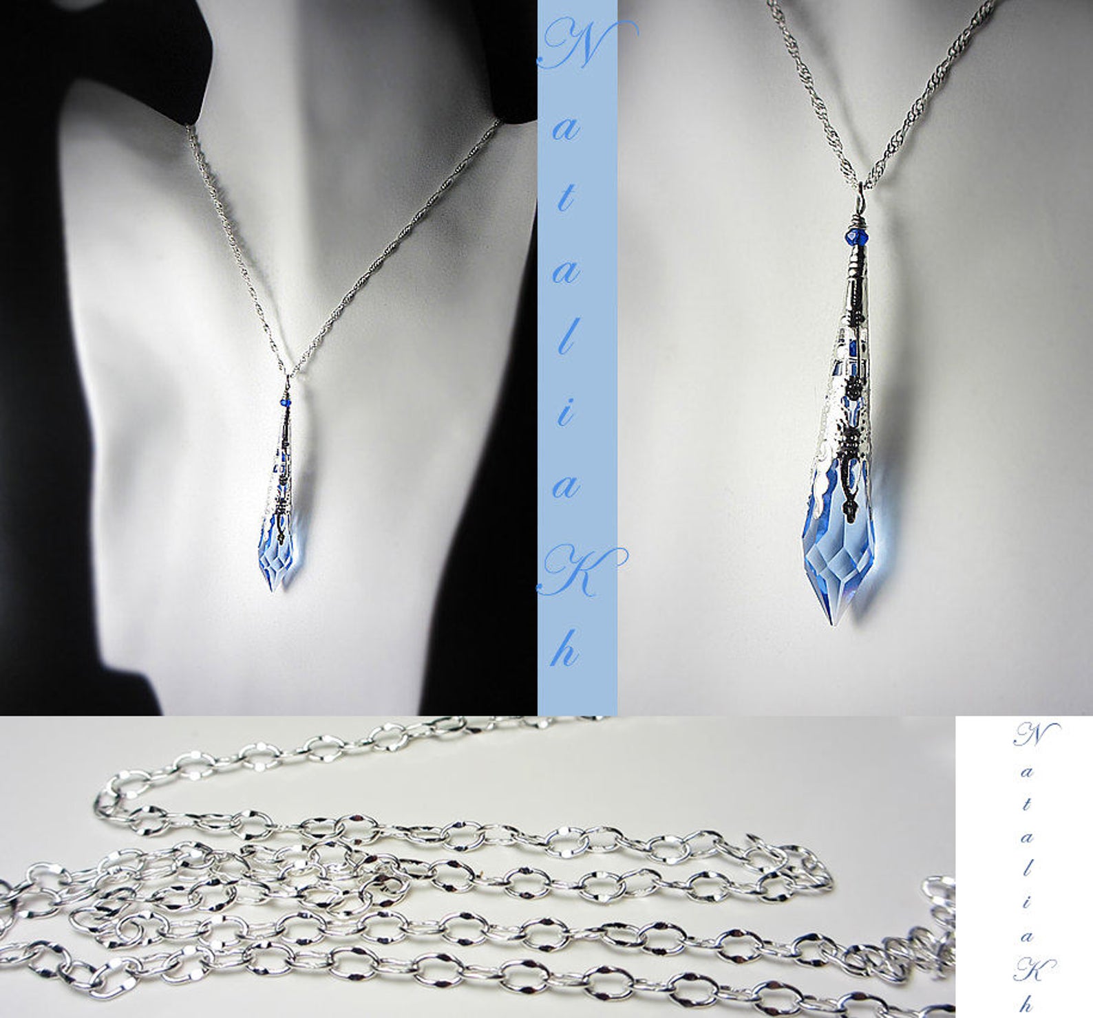 Swarovski Light Sapphire Blue Necklace Silver Chain Swarovski Sea Sky ...