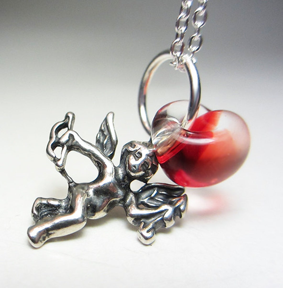 925 Sterling Silver Cupid Necklace Cupidon Pendant Love Necklace Red ...