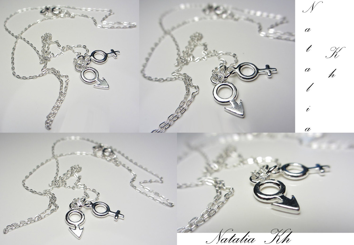 925 Sterling Silver Male Symbol Necklace Female Symbol Venus Symbol ...