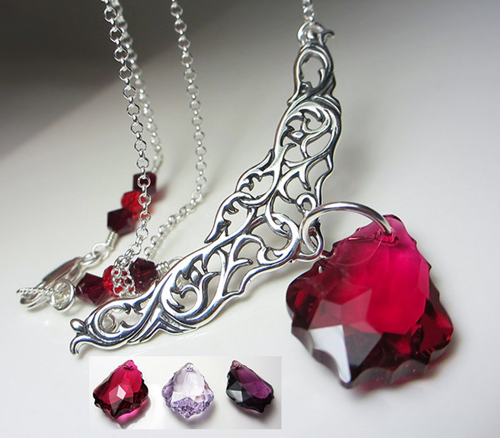 Swarovski Ruby Red Crystal Necklace Amethyst Necklace Sterling Silver ...