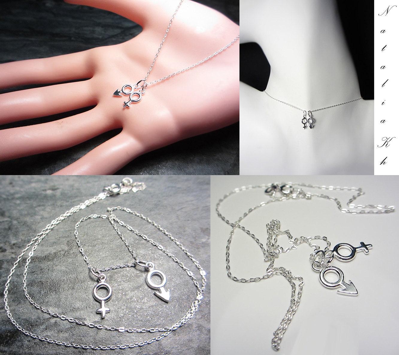 925 Sterling Silver Male Symbol Necklace Female Symbol Venus Symbol ...