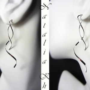 925 Sterling Silver Twist Earrings Ear Thread Style Earrings Flattened ...