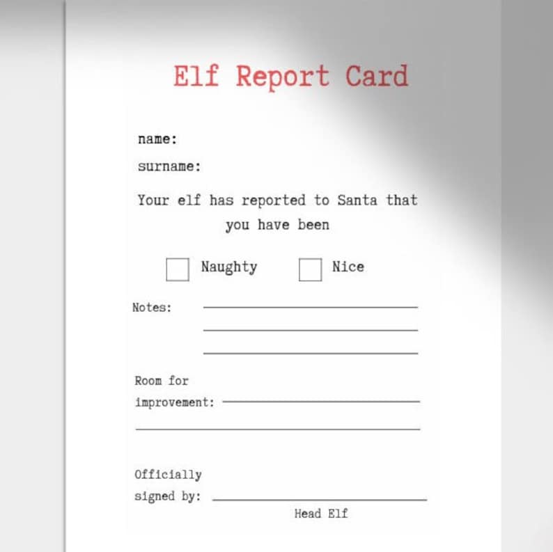 Simple and Clean Printable Elf Report Card Personalized - Etsy