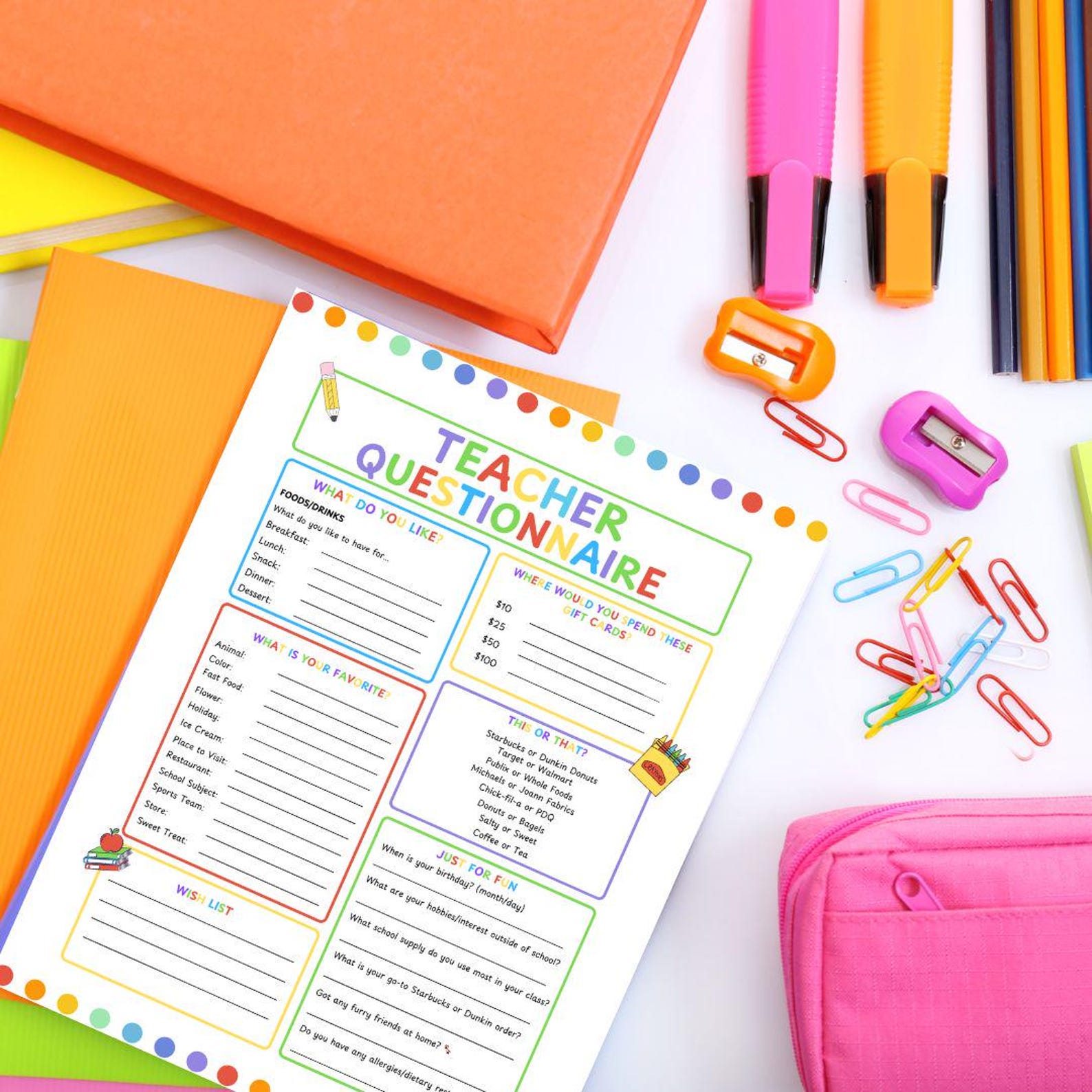 Teacher Questionnaire Teacher Survey First Day of School Get to Know ...