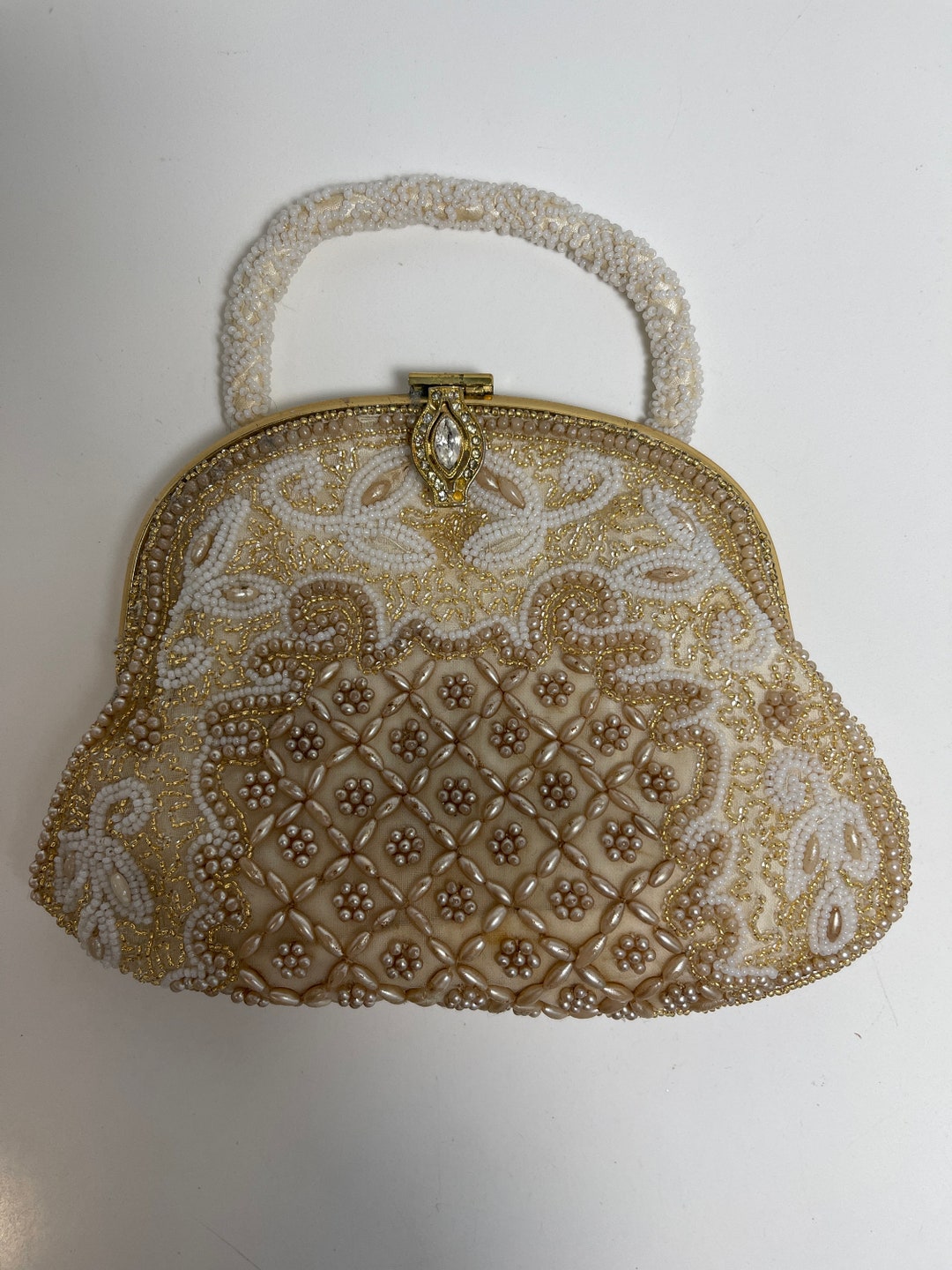 Vintage Hand Beaded Purse Evening Bag With Beaded Handle - Etsy