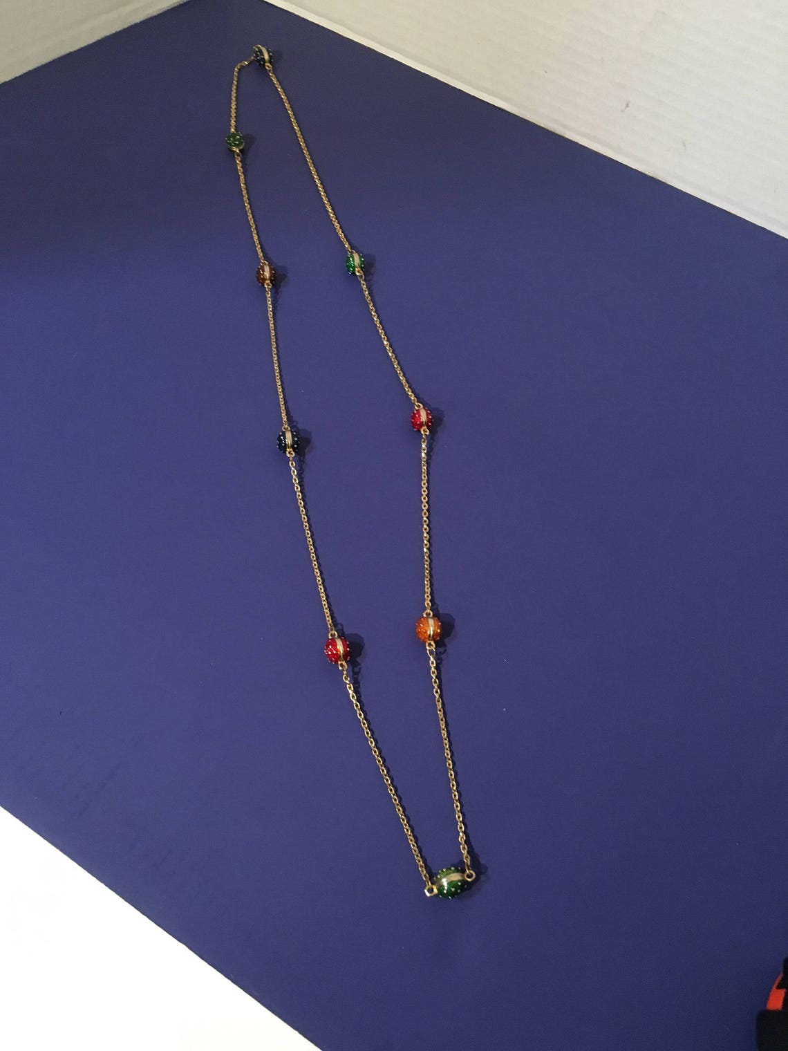 Vintage Extra Long 22" Gold Chain Necklace Large Enameled Gold Dotted ...