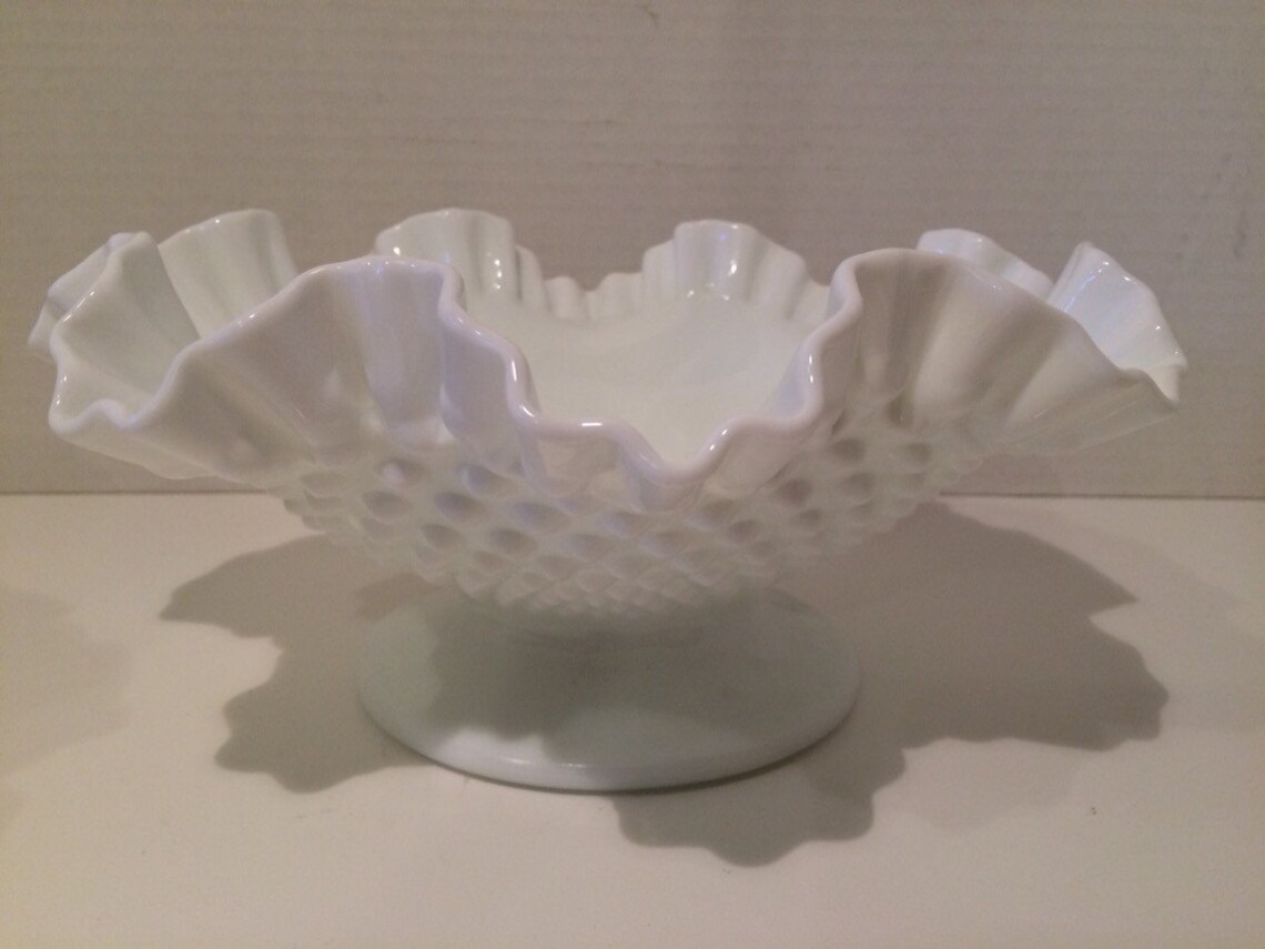 Fenton Vintage Double Ruffle Hobnail Bowl Pedestle Cottage - Etsy