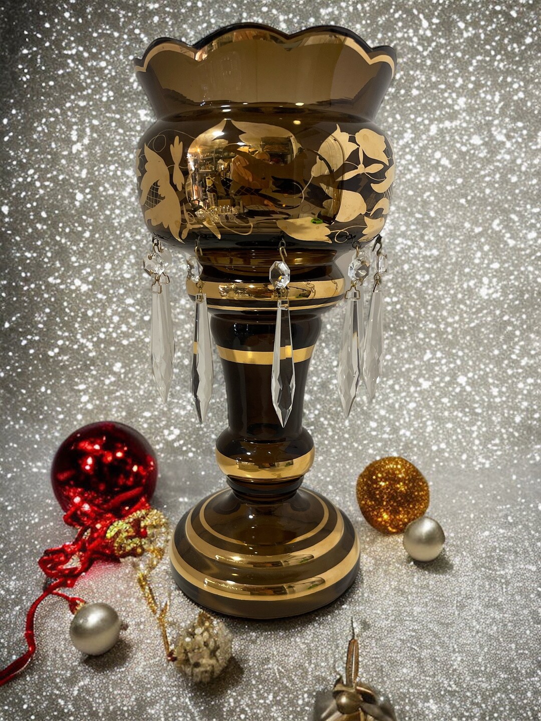 Vintage Glass Tall Mantle Luster With Prisms Dining Living Room Decor ...