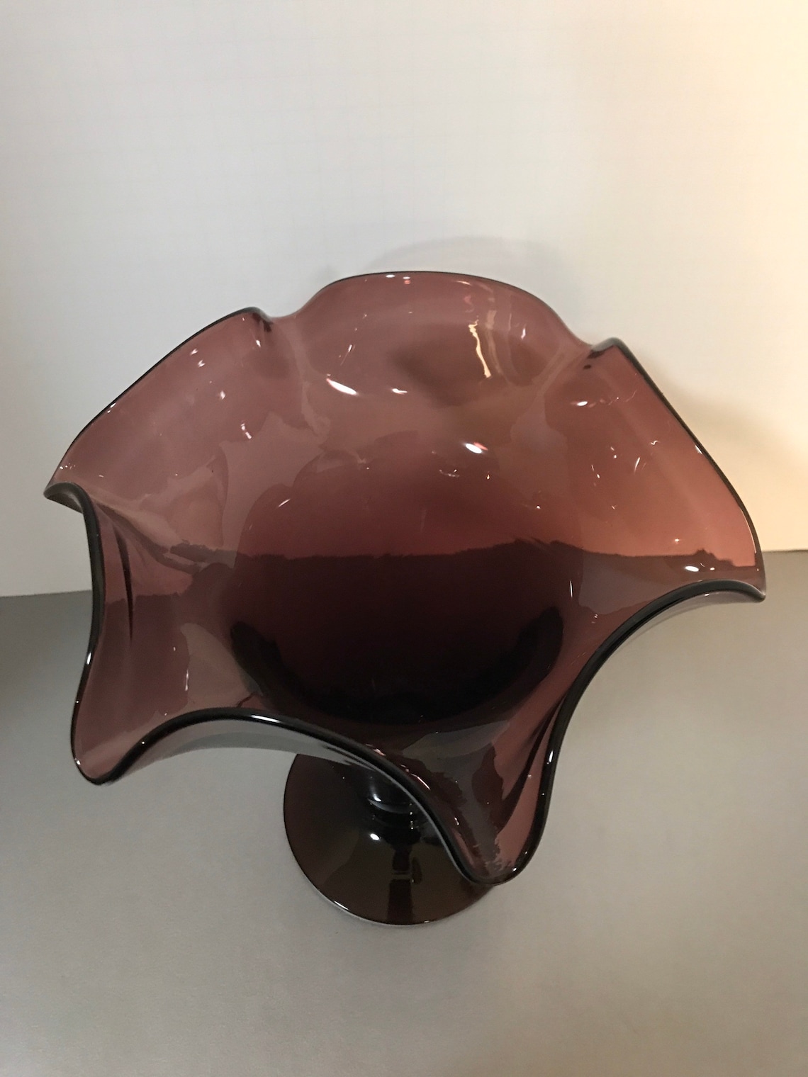 Vintage Amethyst Purple Vase Large Ruffle Art Glass Hand Blown - Etsy