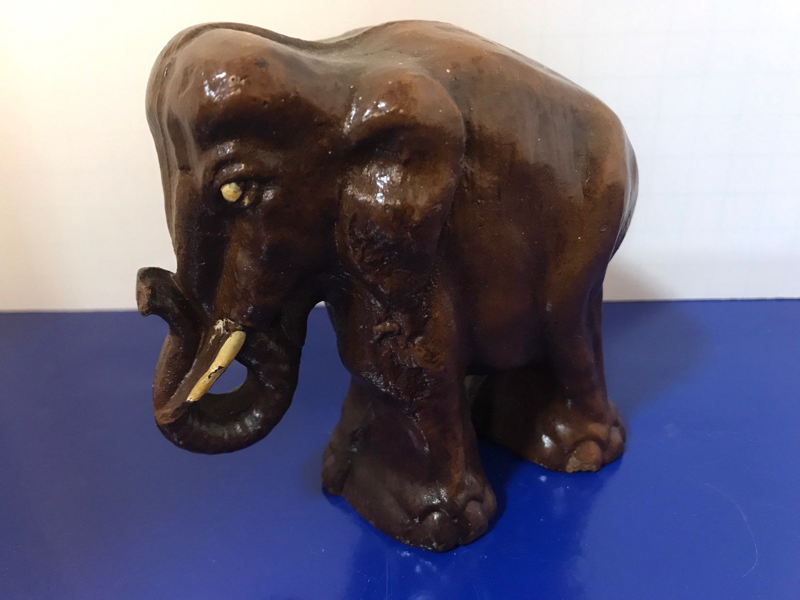 Syroco Wood Elephant Figure With White Tusks and Curled Trunk - Etsy