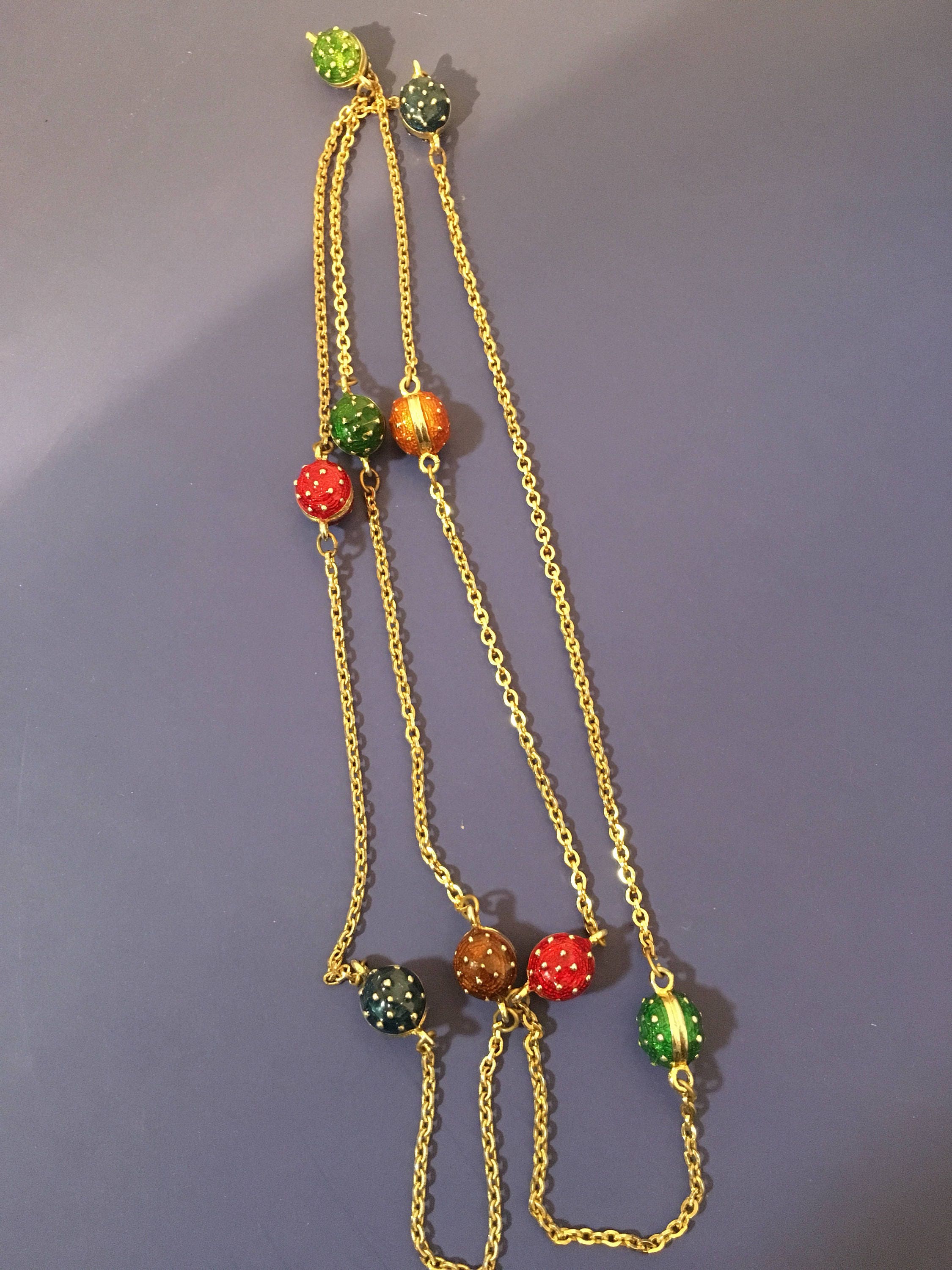 Vintage Extra Long 22" Gold Chain Necklace Large Enameled Gold Dotted ...