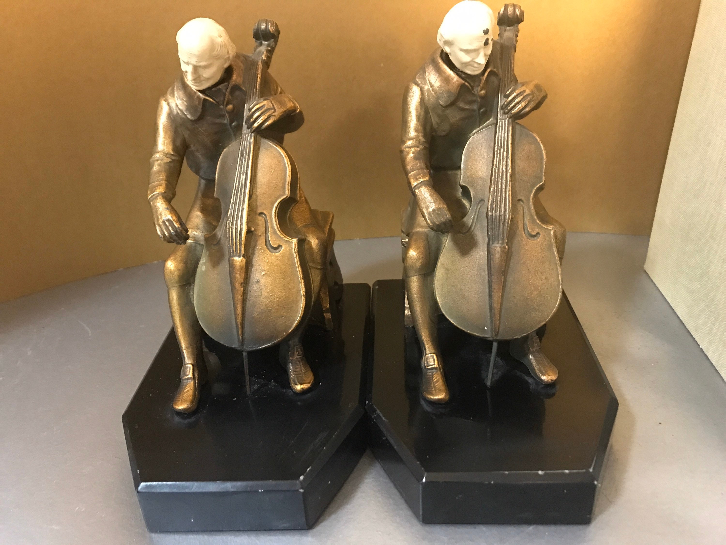 JB Hirsch Ivorine Cellist Bookends 1932 J.Ruhl Bronzed Metal | Etsy