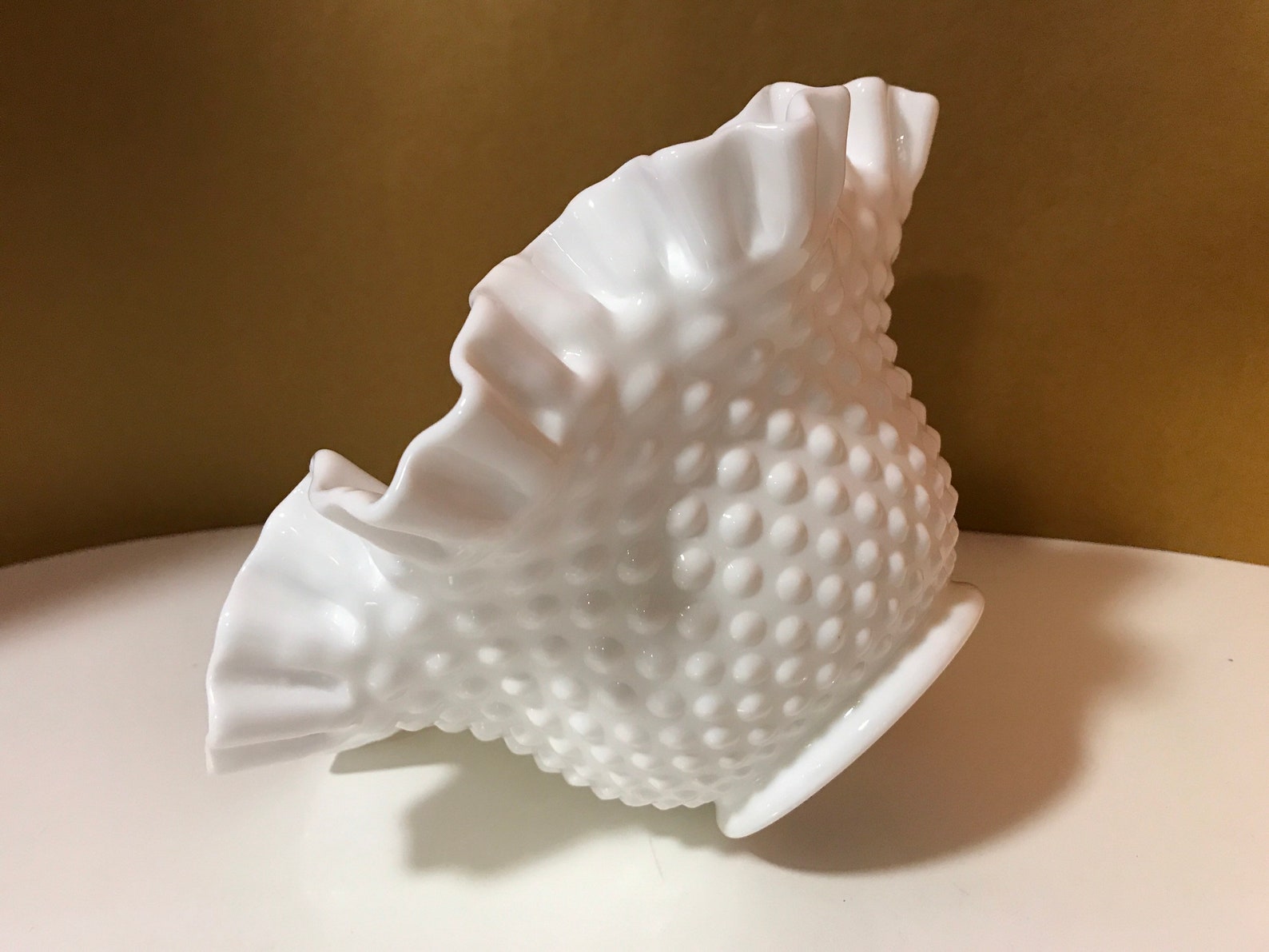 Fenton Large White Double Ruffle Hobnail Bowl 50s 60s Milk | Etsy