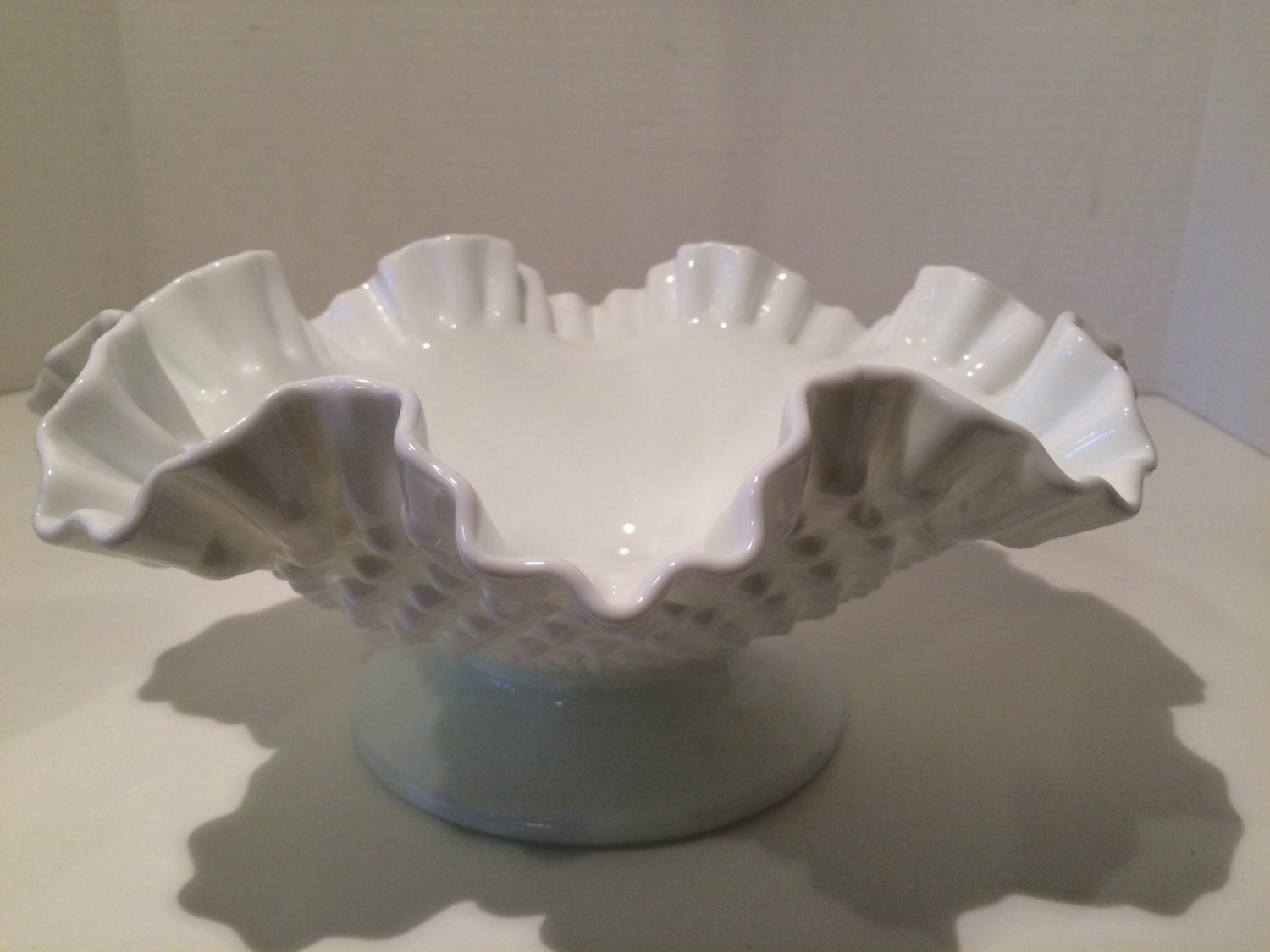 Fenton Vintage Double Ruffle Hobnail Bowl Pedestle Cottage - Etsy