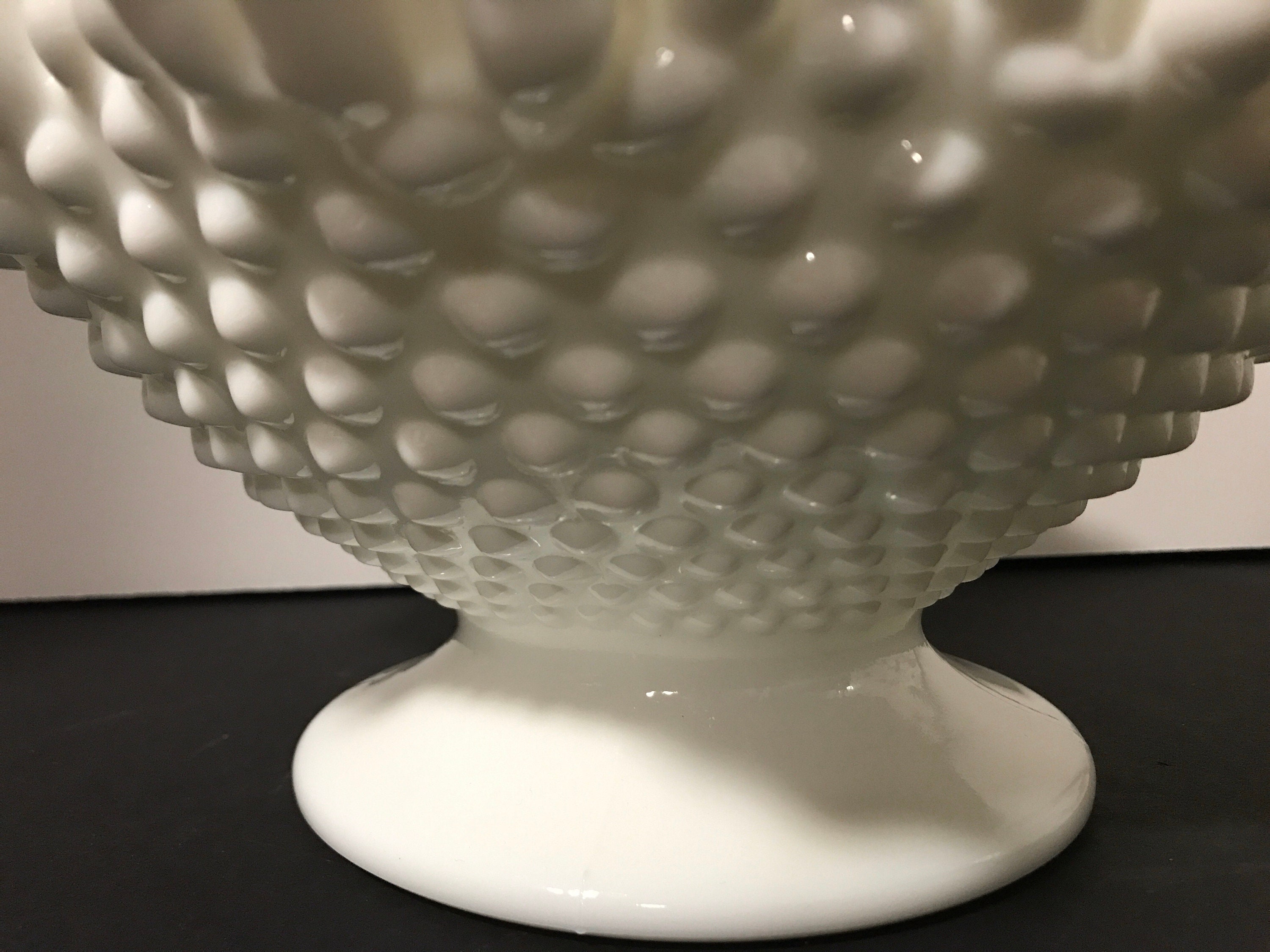 White Milk Glass by Fenton Vintage Hobnail Bowl Ruffled Edge | Etsy