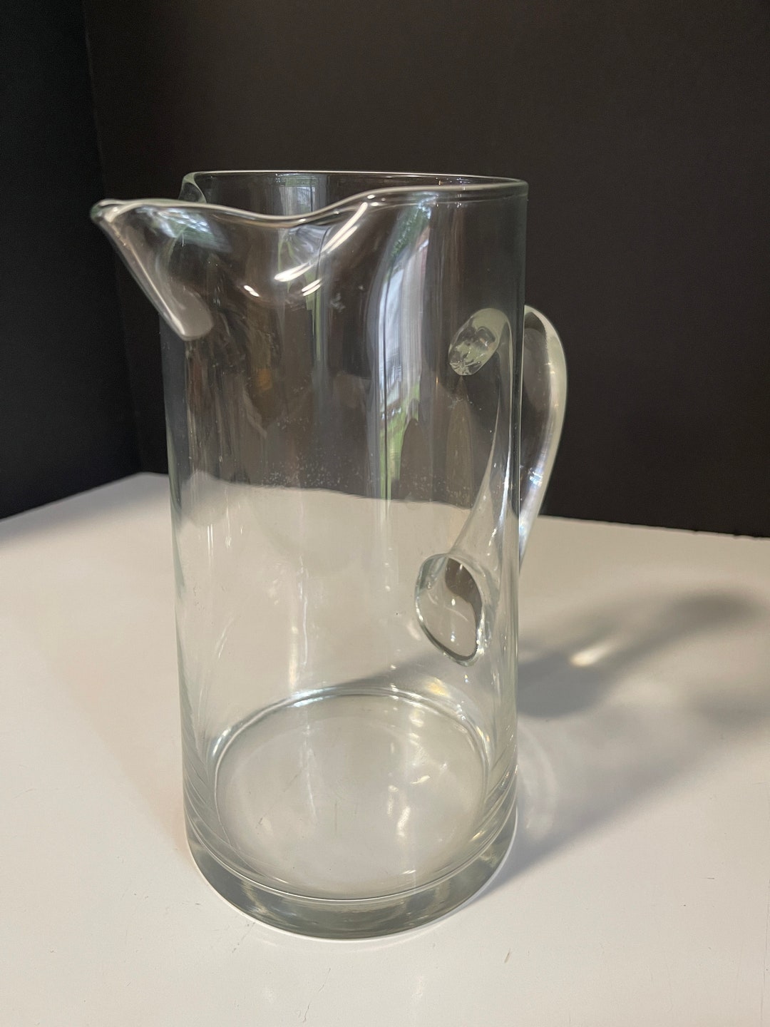 Vintage Glass Pitcher W/handle Barware Tall Heavy 46oz Mixed Drinks ...