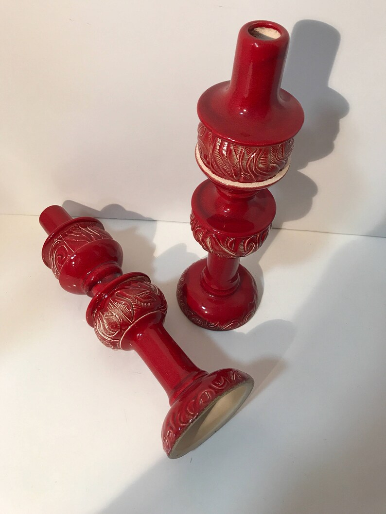 Vintage Pottery Red Table Candle Holders Set SALE SALE SALE - Etsy