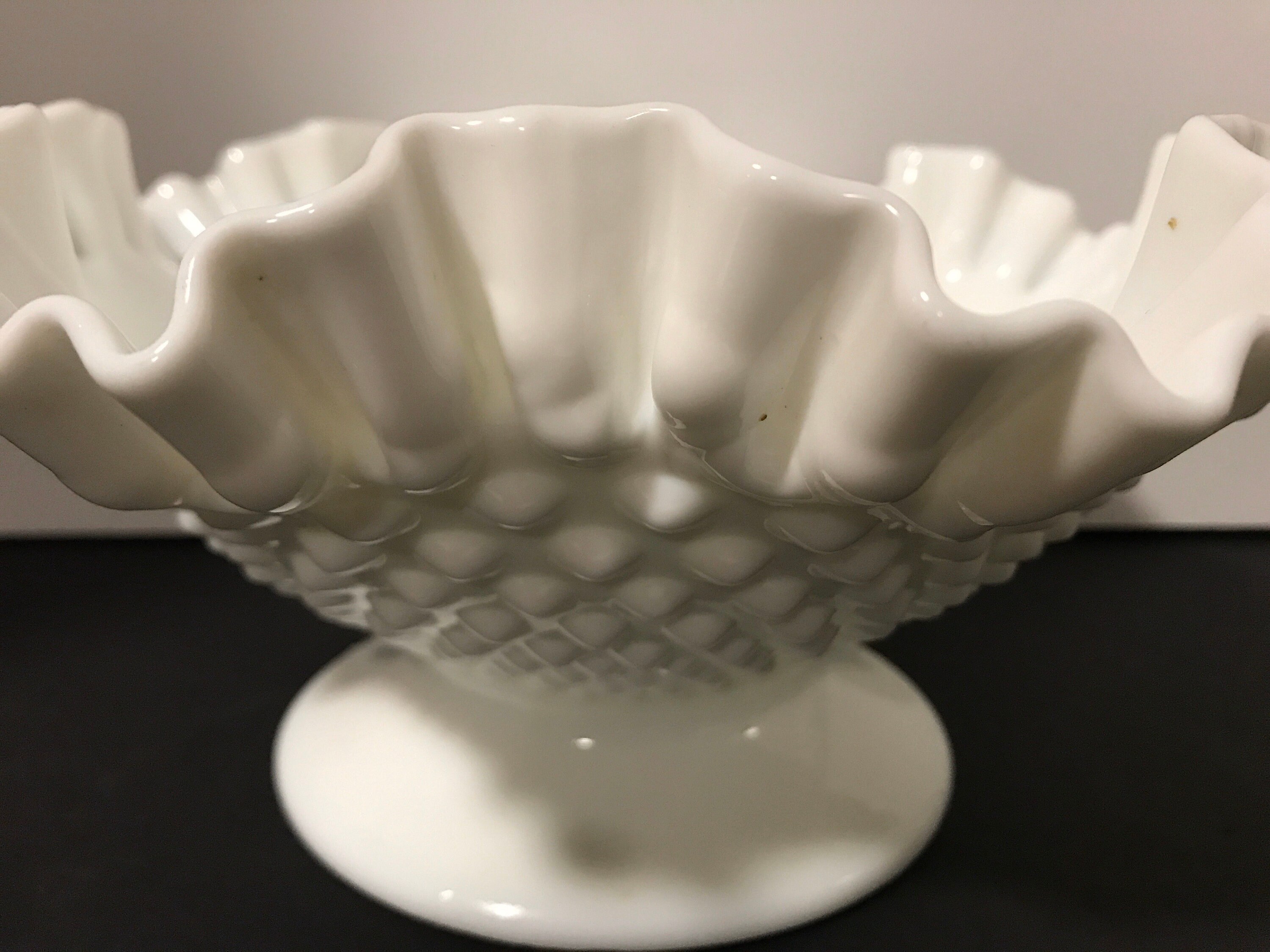 White Milk Glass by Fenton Vintage Hobnail Bowl Ruffled Edge | Etsy