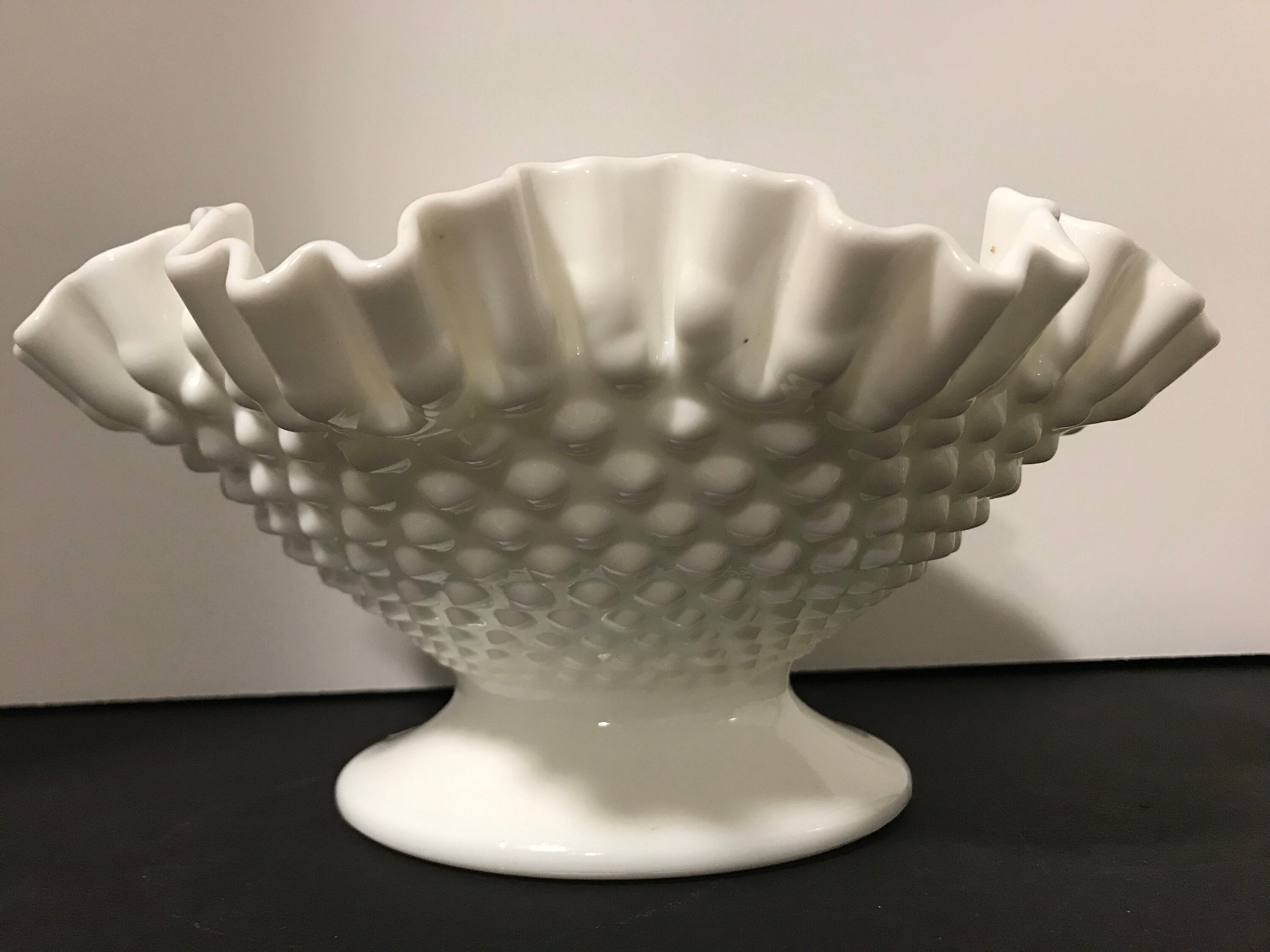 White Milk Glass by Fenton Vintage Hobnail Bowl Ruffled Edge | Etsy