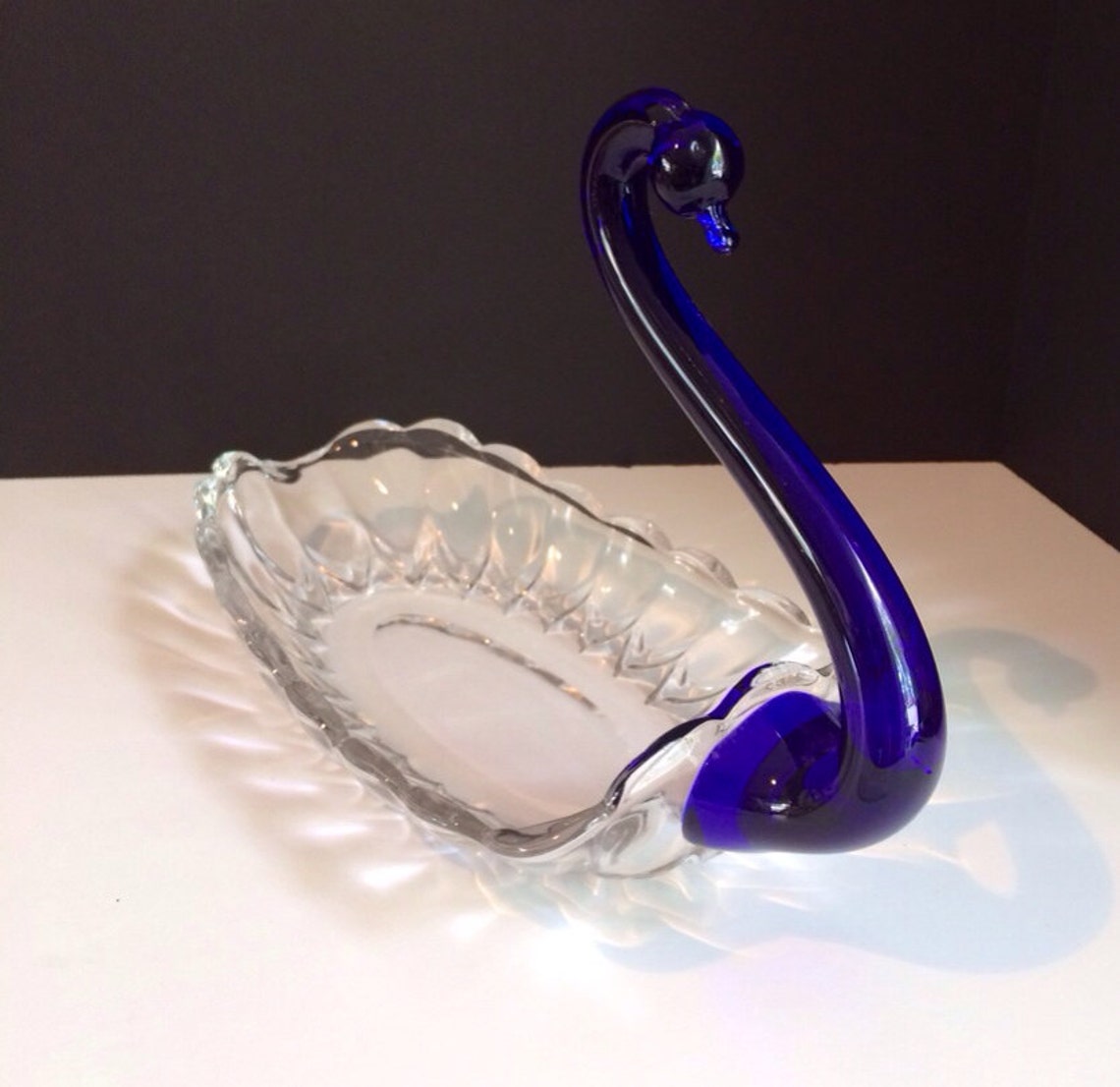 Crystal Cobalt Blue Swan Dish New Martinsville Duncan Miller - Etsy