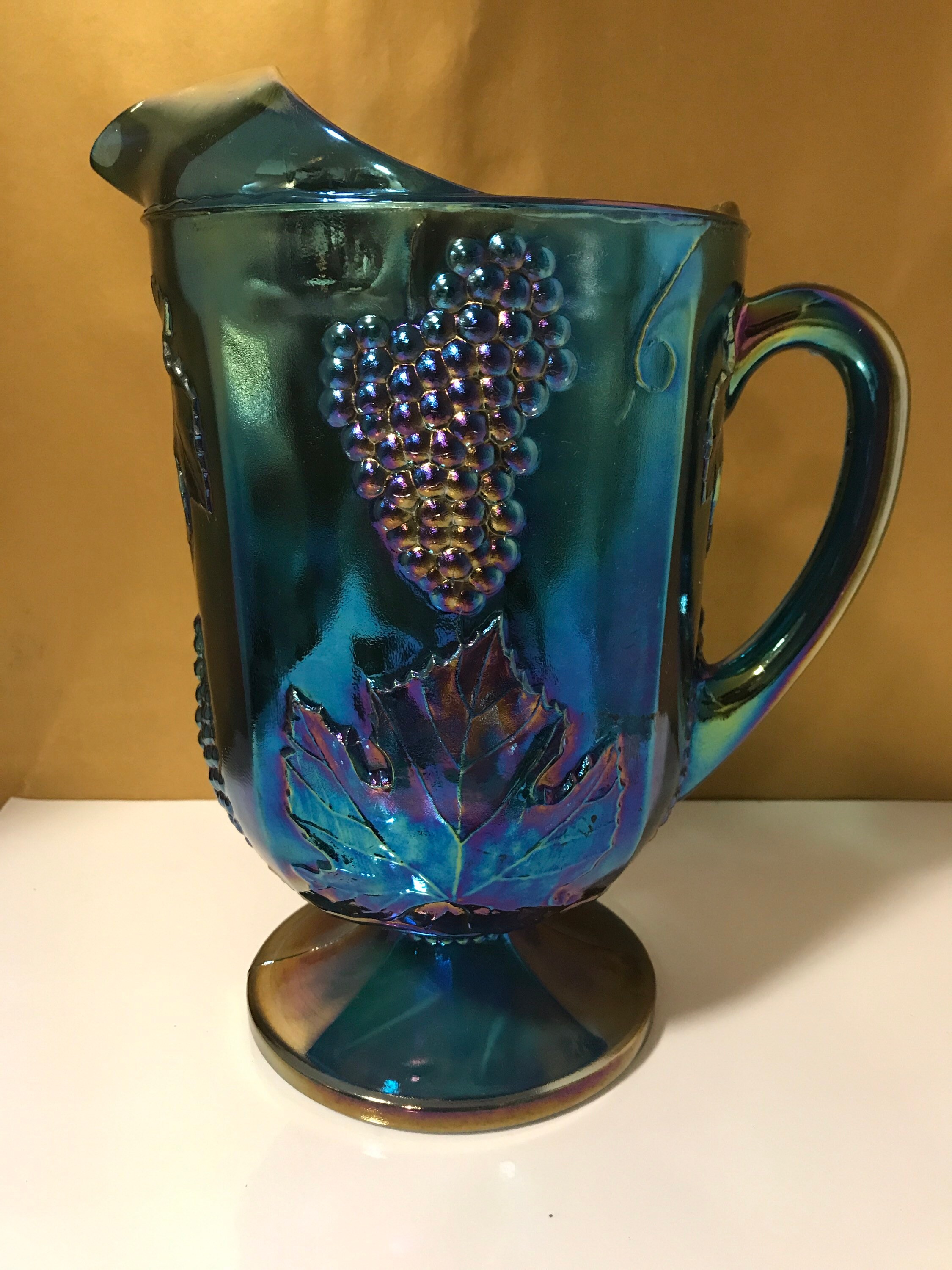 Vintage Indiana Glass Harvest Blue Iridescent Glass Pitcher | Etsy