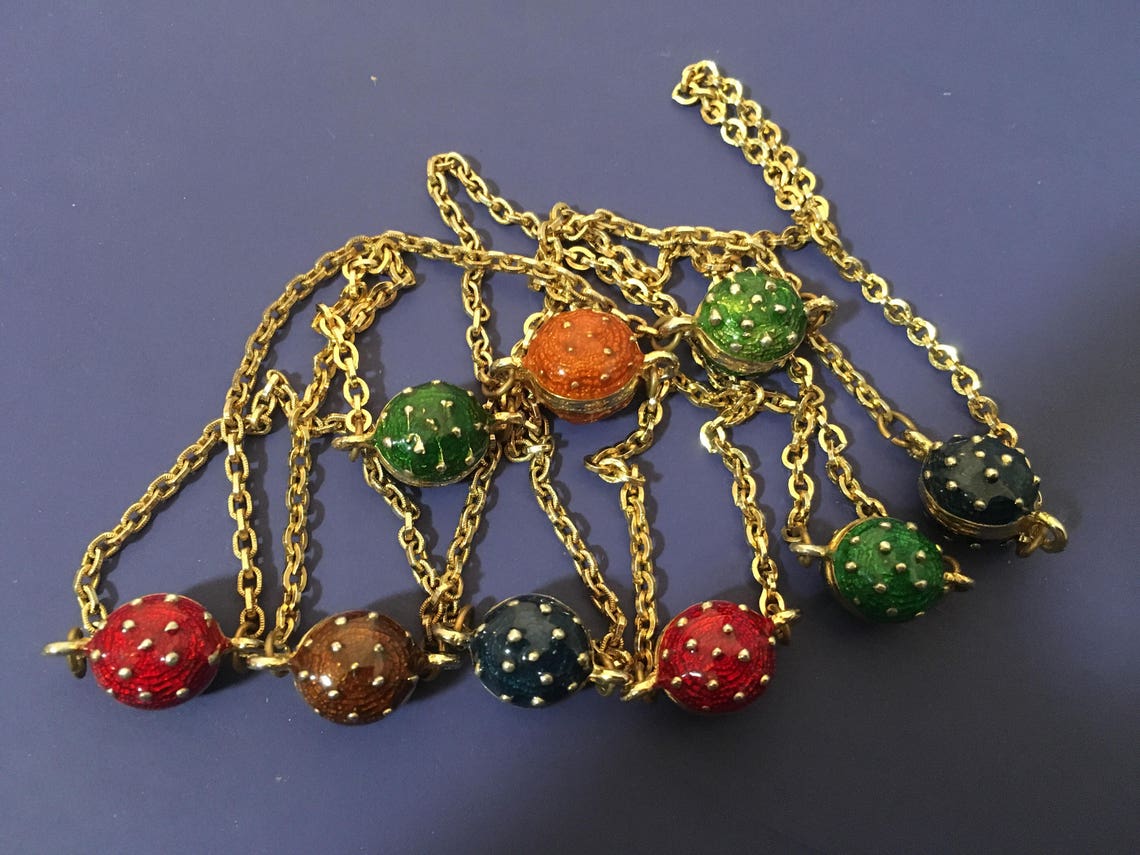 Vintage Extra Long 22" Gold Chain Necklace Large Enameled Gold Dotted ...