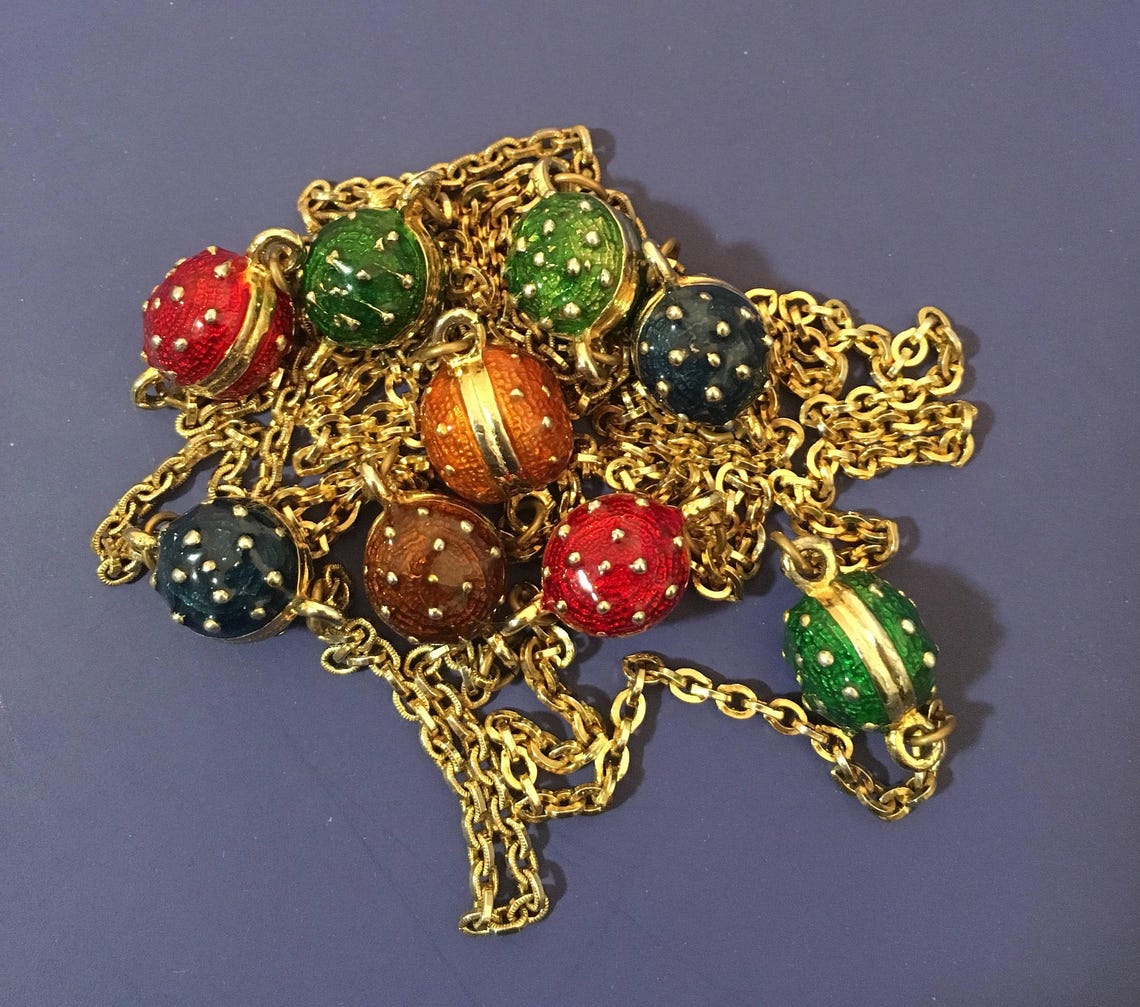 Vintage Extra Long 22" Gold Chain Necklace Large Enameled Gold Dotted ...