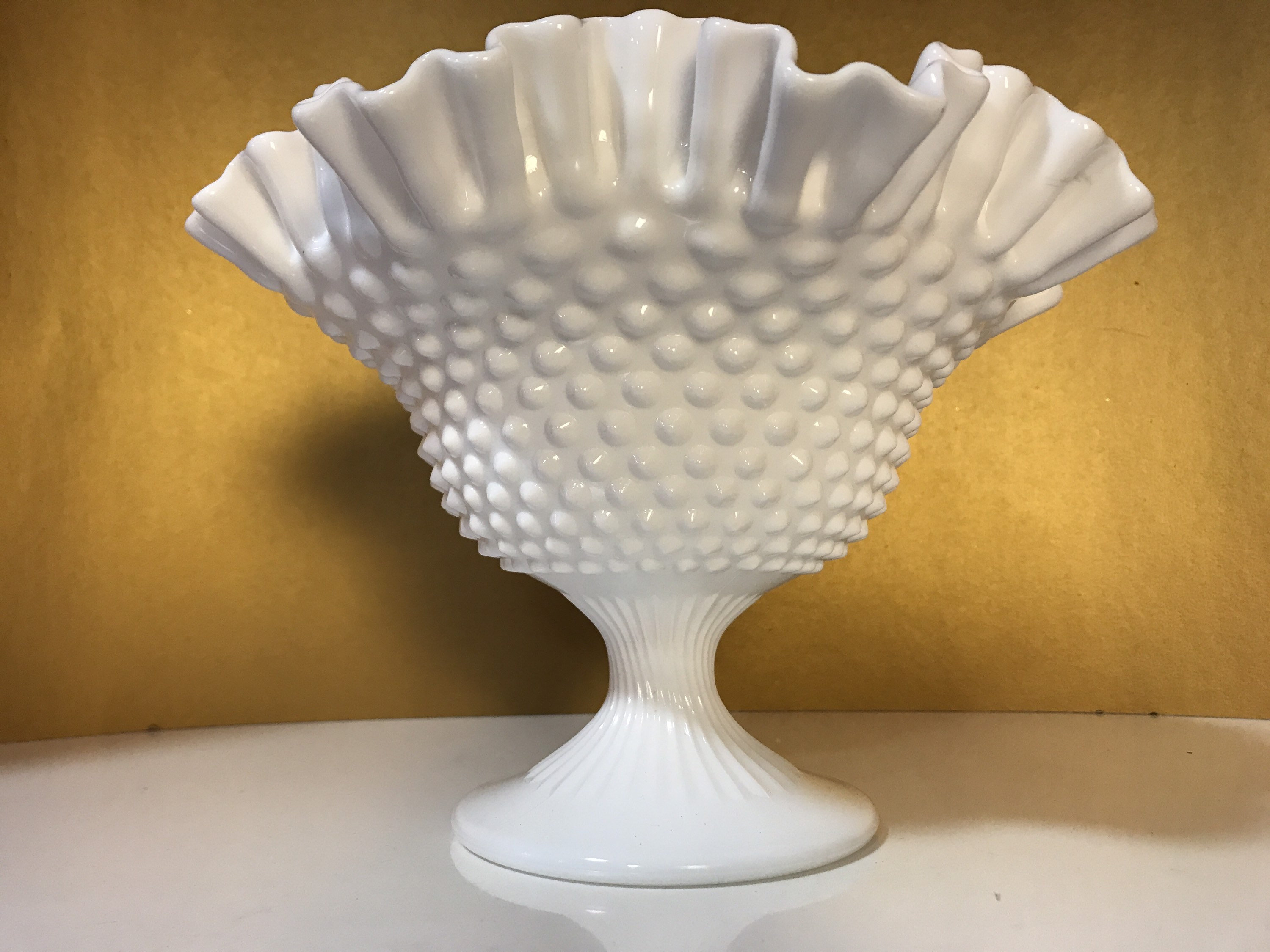Fenton Vintage Hobnail Ruffled Ribbed Pedestal Large Wide Open | Etsy