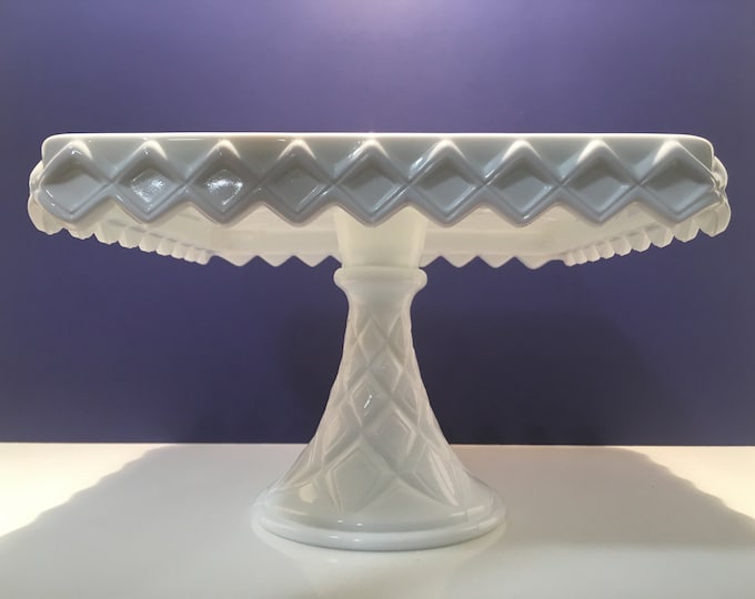 Vintage Pedestal Milk Glass SQUARE Cake Stand Diamond by Indiana Glass ...