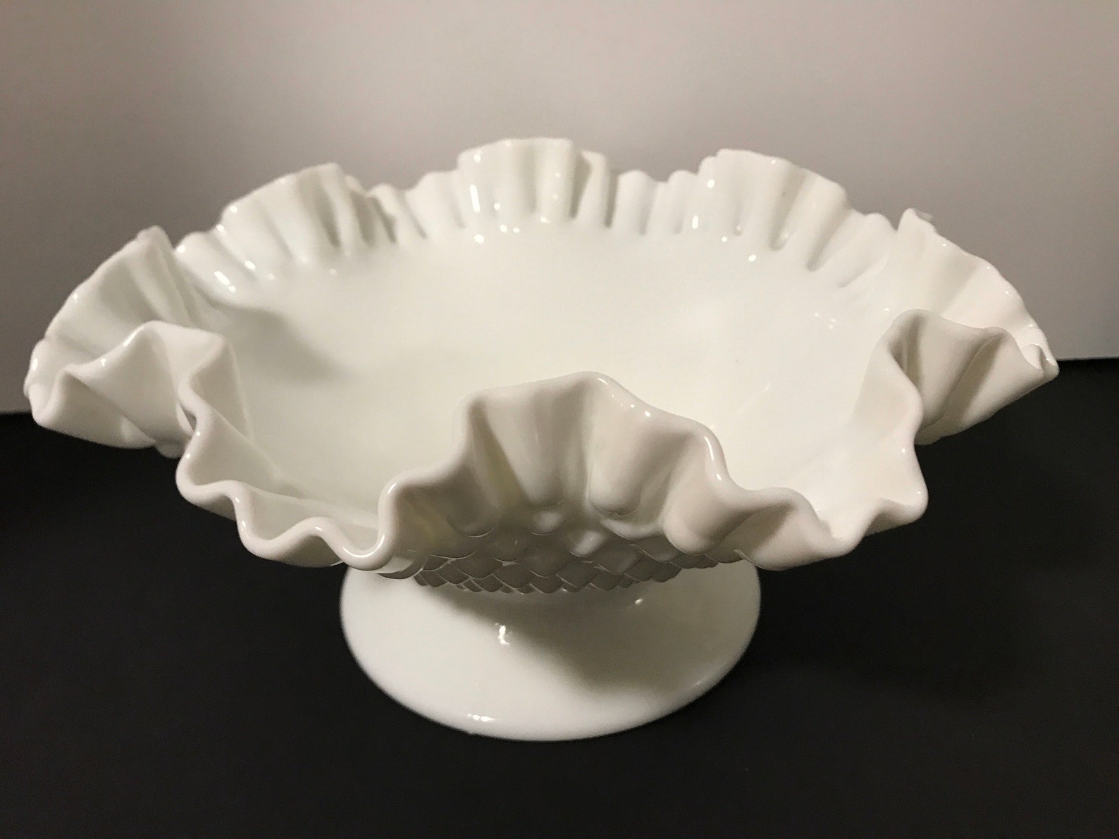 White Milk Glass by Fenton Vintage Hobnail Bowl Ruffled Edge | Etsy