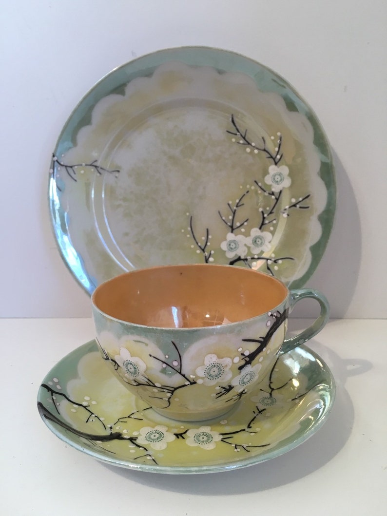 Lusterware Japan Dogwood 3pc Set Cup Saucer & Dessert Plate - Etsy