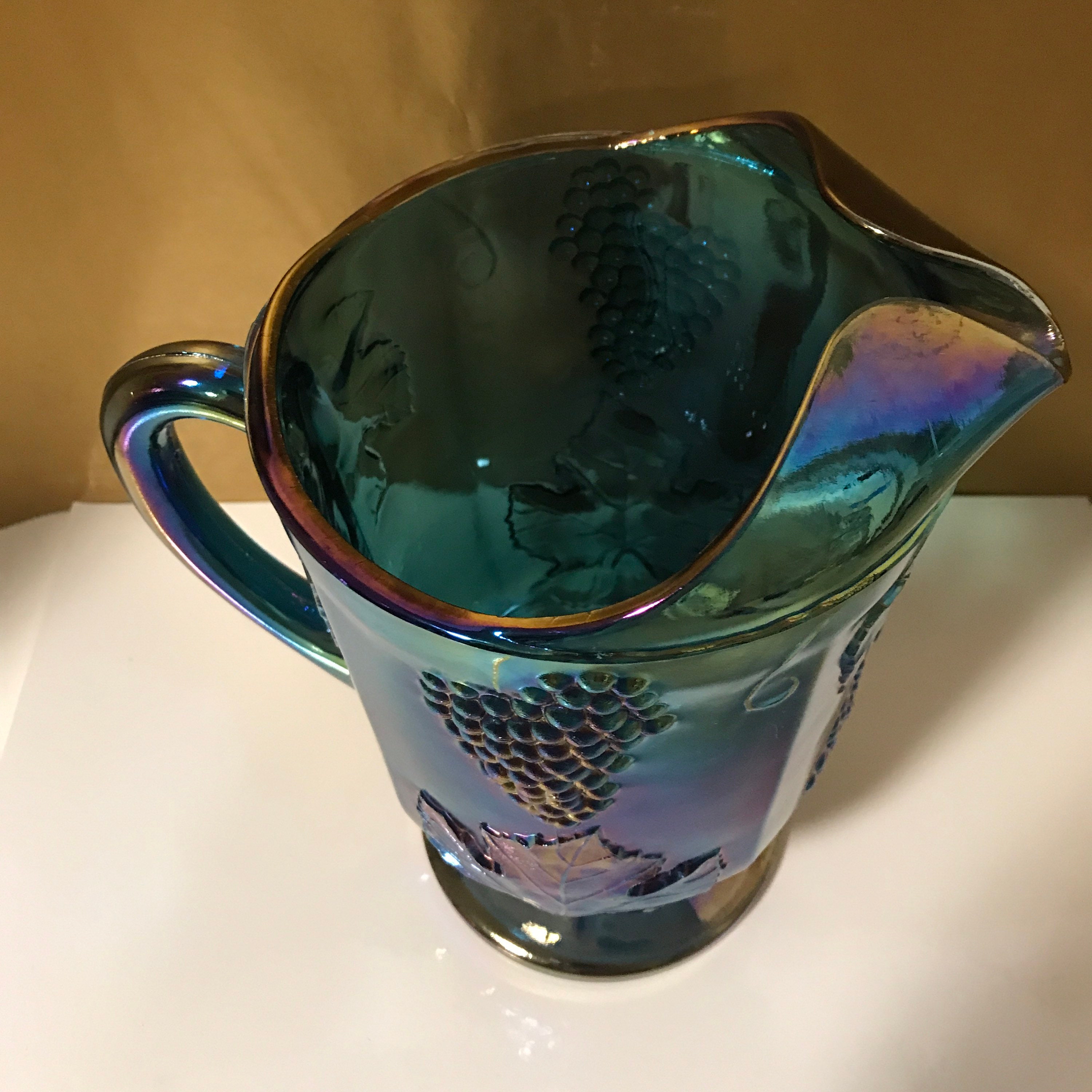 Vintage Indiana Glass Harvest Blue Iridescent Glass Pitcher | Etsy
