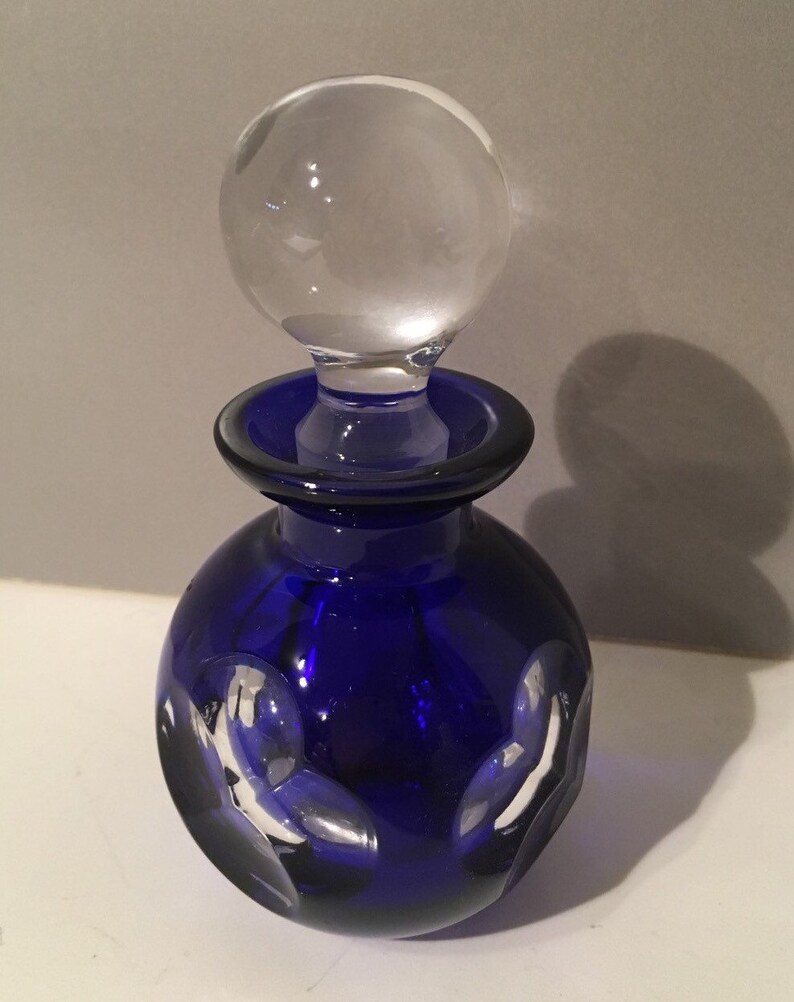 Crystal Perfume Decanter Thick Cobalt Blue Heavy Floral Design | Etsy