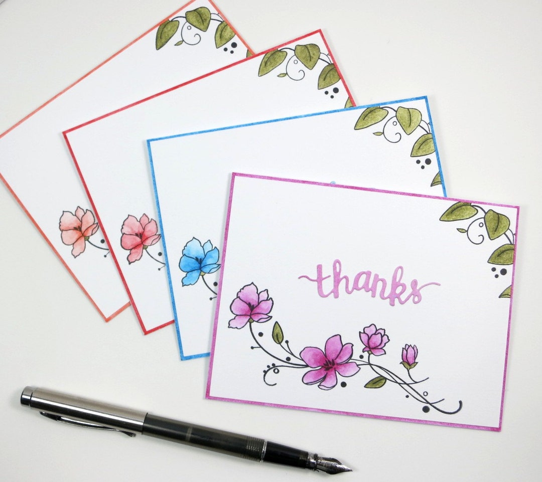 Set of Four Watercolor Thank You Notes, Thank You Note Cards, Thank You ...
