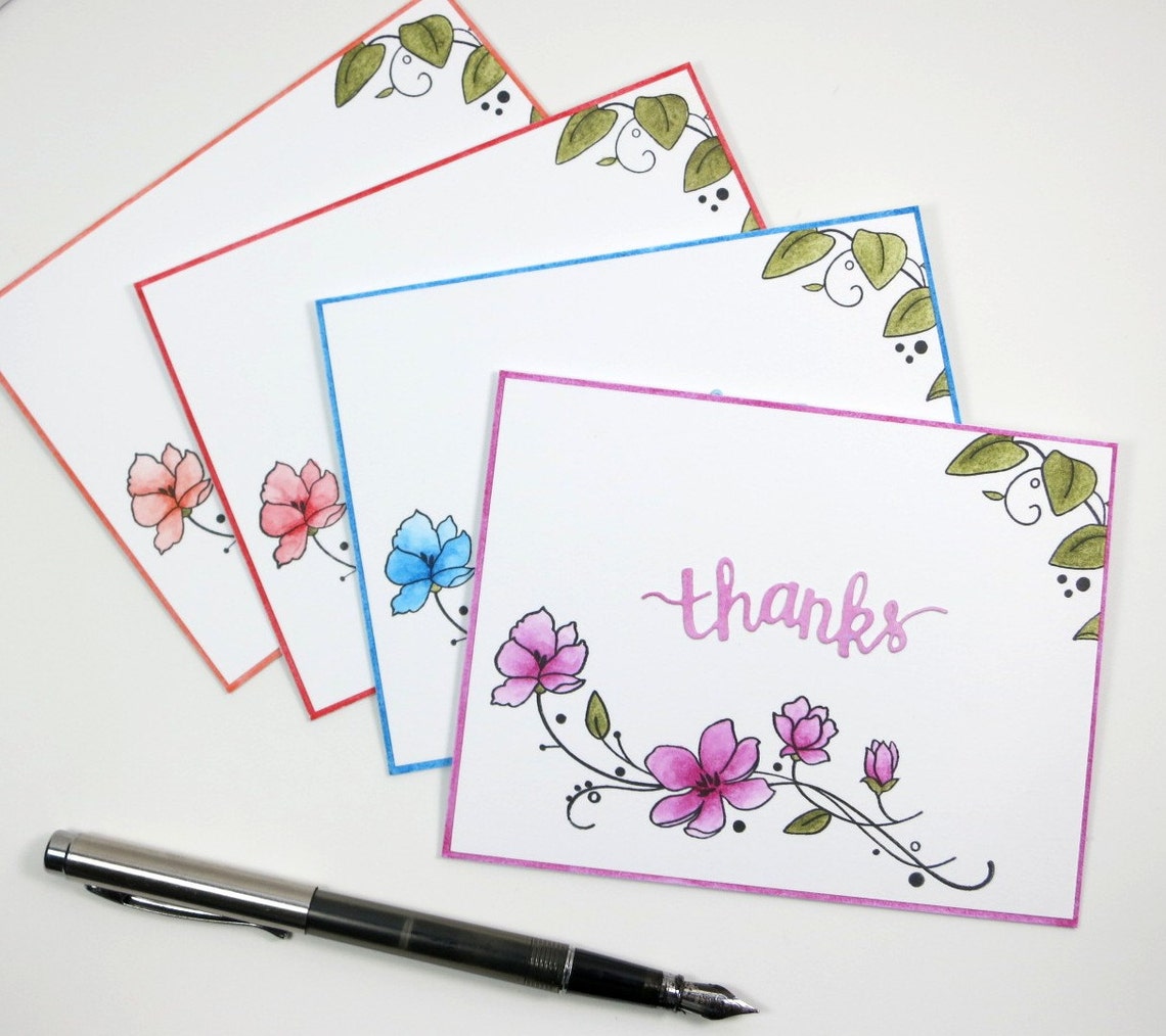 Set of Four Watercolor Thank You Notes, Thank You Note Cards, Thank You ...