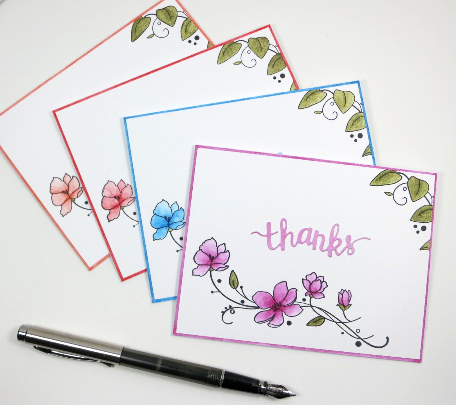 Set of Four Watercolor Thank You Notes, Thank You Note Cards, Thank You ...