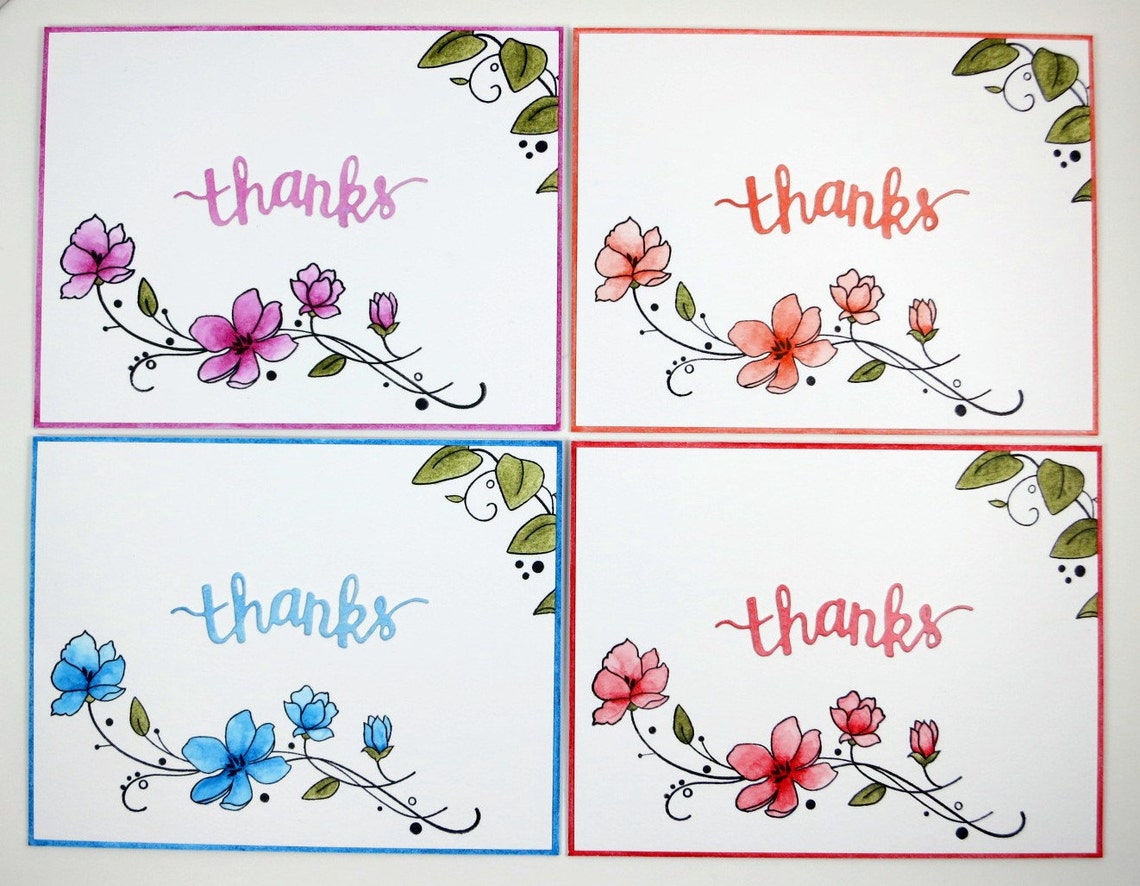 Set of Four Watercolor Thank You Notes, Thank You Note Cards, Thank You ...