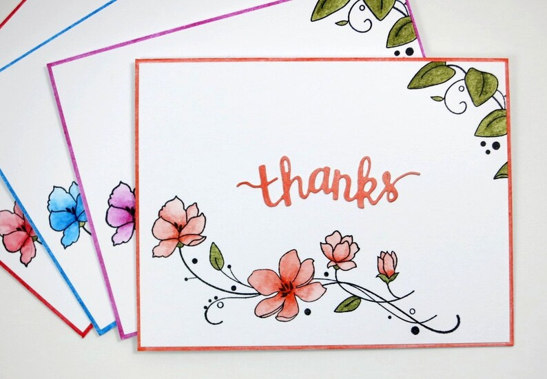 Set of Four Watercolor Thank You Notes, Thank You Note Cards, Thank You ...